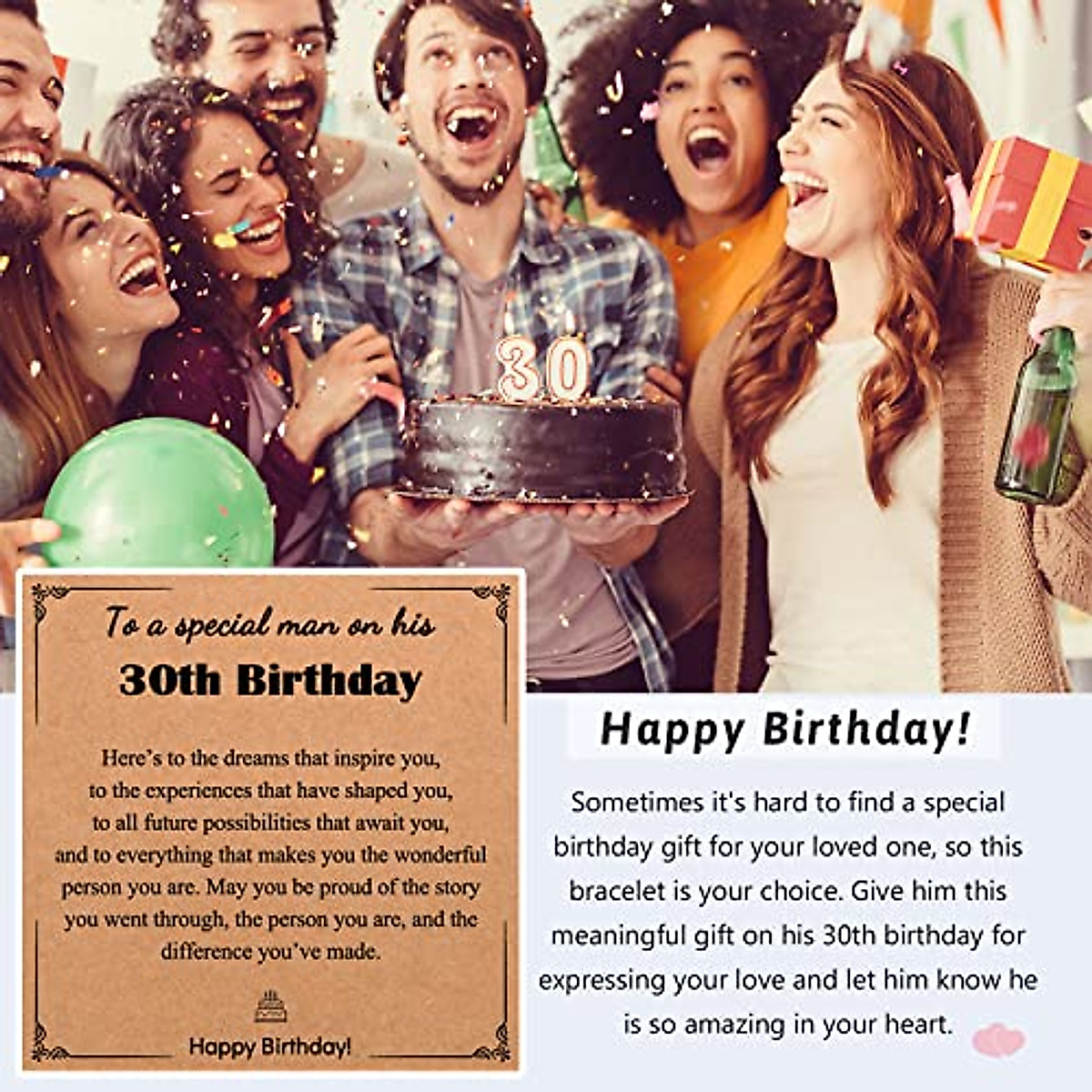 UPROMI 30th Birthday Gifts for Him, 30th Birthday Decorations for Him, 30 Year Old Birthday Gifts for Men, Happy Birthday Bracelet Gifts for 30 Year Old Men Him Boyfriend Son Brother