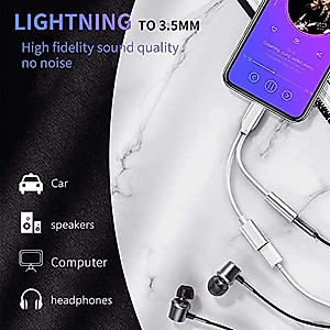 Headphone Adapter for iPhone [Apple MFi Certified], 2 in 1 Lightning to 3.5mm AUX Audio + Charger Splitter Adapter Dongle for iPhone Accessories Compatible with iPhone 14/13/12/11/XS/XR/X/8/7