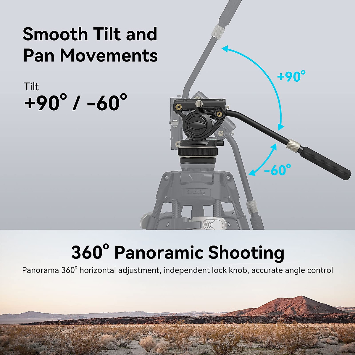 SmallRig DH10 Heavy Duty Tripod Fluid Video Head with Flat Base and Adjustable Handle, Quick Release Plate for Manfrotto Video Head Mount Plate, Load up to 22Ibs, for Video Cameras, DSLR Cameras 4165