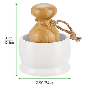 mDesign Bamboo Wood Round Mini Palm Scrub Brush with Holder for Kitchen Sink, Bathroom, Household Cleaning - Wash Dishes, Pots, Pans, Vegetables - Echo Collection - White/Natural