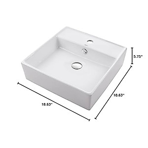 Kraus KCV-150-CH White Square Ceramic Sink and Pop Up Drain with Overflow, Chrome