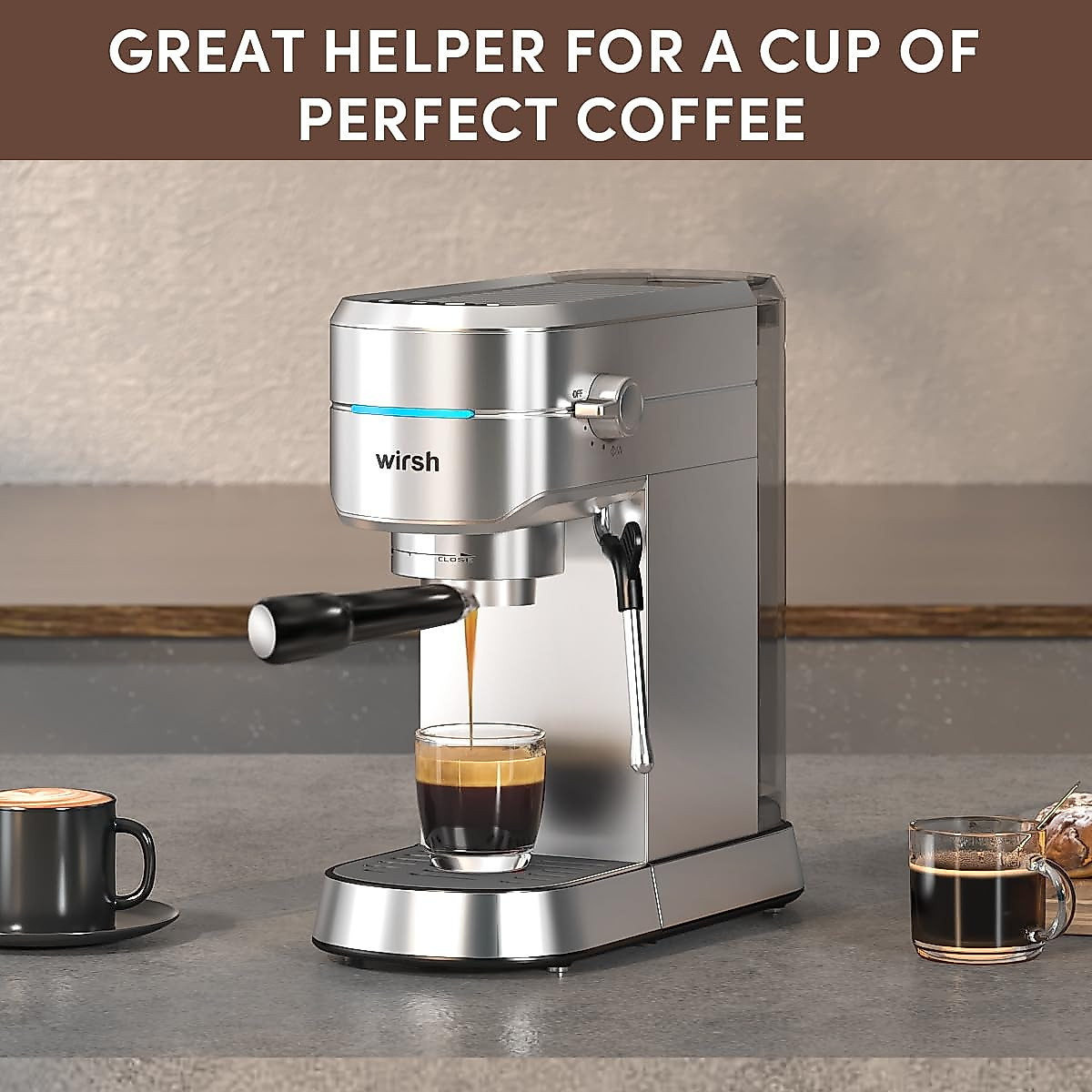 51mm Bottomless Portafilter, Wirsh 3 Ears Full Stainless Steel Bottomless Naked Portafilter with Non-Pressurized Filter Basket for Wirsh Espresso Machine CM5418, CM1665