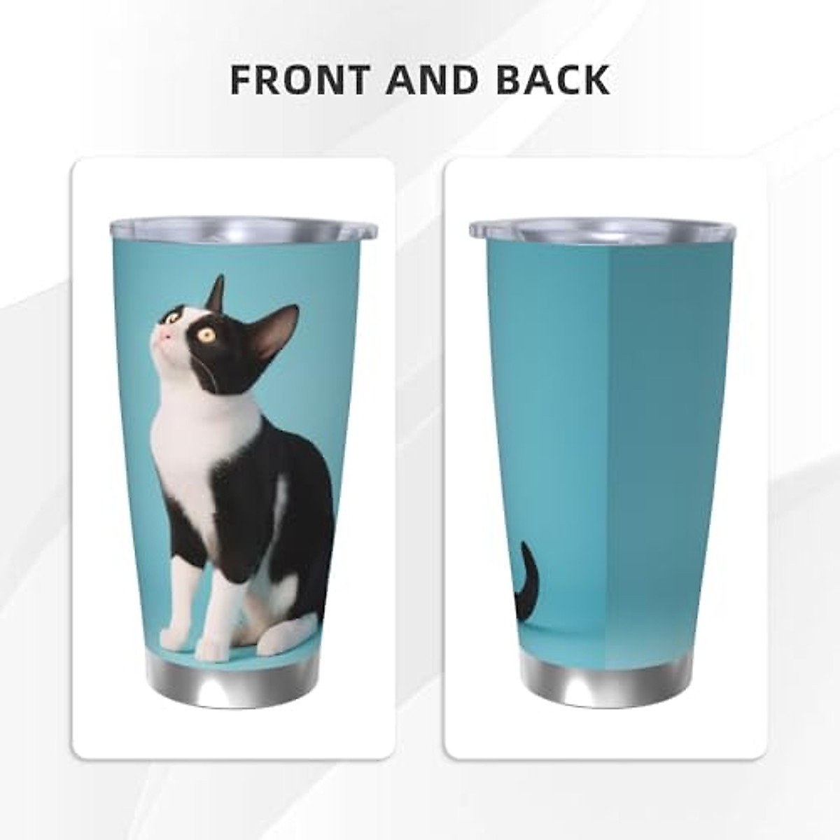 EKPRAVDKTF Cat 20oz Insulated Stainless Steel Tumbler With Lids And Straws, Double Wall Vacuum Travel Coffee Mug, Thermal Cup For Cold & Hot Drinks, Reusable Metal Straw & Brush