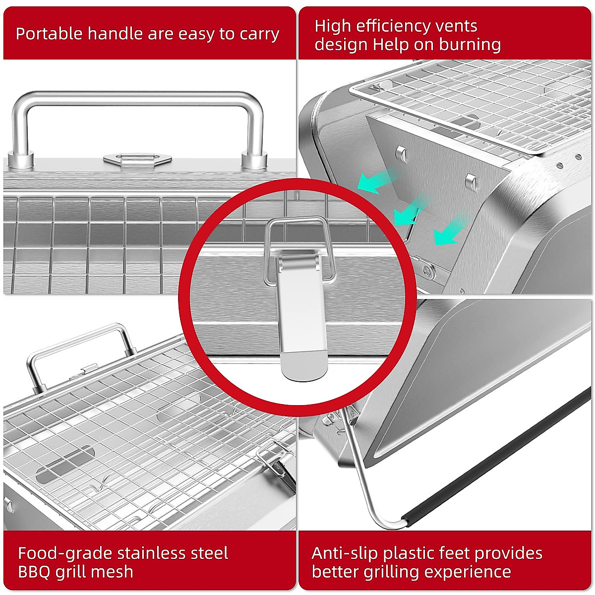 COWEKAI Mini Charcoal Grill, Portable Backpack Stainless Steel BBQ Grill, Table Top Collapsible Barbecue Grill for Small Patio and Backyard, Foldable Outdoor Accessories for Camping, Picnic, Beach