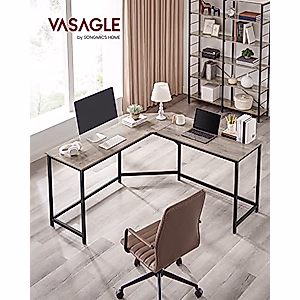VASAGLE L-Shaped Computer Desk, Industrial Workstation for Home Office Study Writing and Gaming, Space-Saving, Easy Assembly, 58.7”D x 58.7”W, Greige