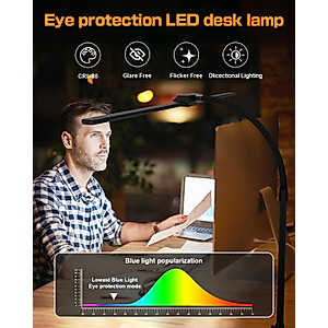 Mefine Desk Lamp w/ Clamp Home Office-Eye-Caring Office Computer Led Desk Light w/ Flexible Gooseneck, 22W Bright Architect Study Clip Lamp Desk Adjustable Task Lighting Stepless Dimming (wf-2032)