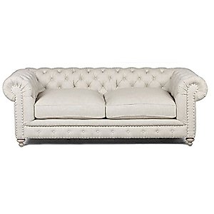 Upholstered Sofa Beige Linen 90" Feathered Down Seating Nailhead Trimmed Rolled Back Silver Coaster Company