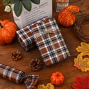 Bolsome 100 Sheets 20 * 14 Inches Brown Buffalo Plaid Gift Wrapping Paper Vintage Fall Tissue Paper for Gift Bags Rustic Art Tissue Paper for Birthday Thanksgiving Day Autumn Holidays Party DIY Craft