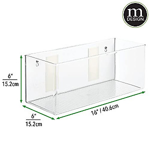 mDesign Plastic Adhesive Mount Storage Organizer Container for Kitchen or Pantry Wall Organization - Space Saving Holder for Sandwich Bags, Foil - 16" Wide - Ligne Collection - Clear