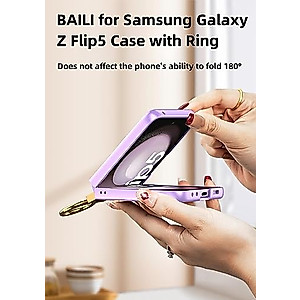 BAILI for Samsung Galaxy Z Flip5 Case with Ring,Galaxy Z Flip5 Cover with Z Ring & HD Small Screen Film,Military Grade All-Inclusive Protection Case with Electroplated Ring Stand for Z Flip 5-Matcha