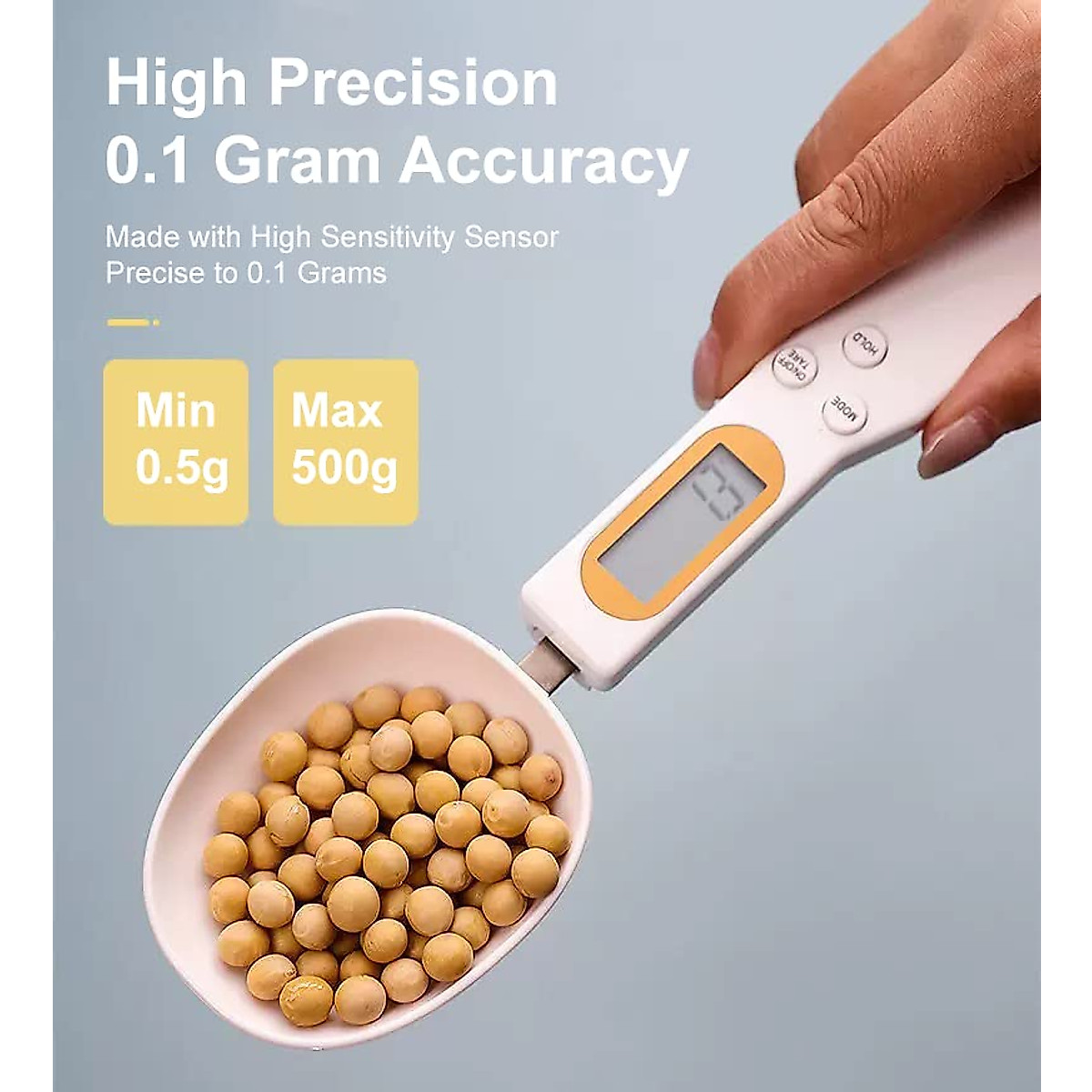 Digital Spoon Scale Electronic Measuring Spoon for Food, Spice High Precision with LCD Display Weights up to 500g (USB Charging)