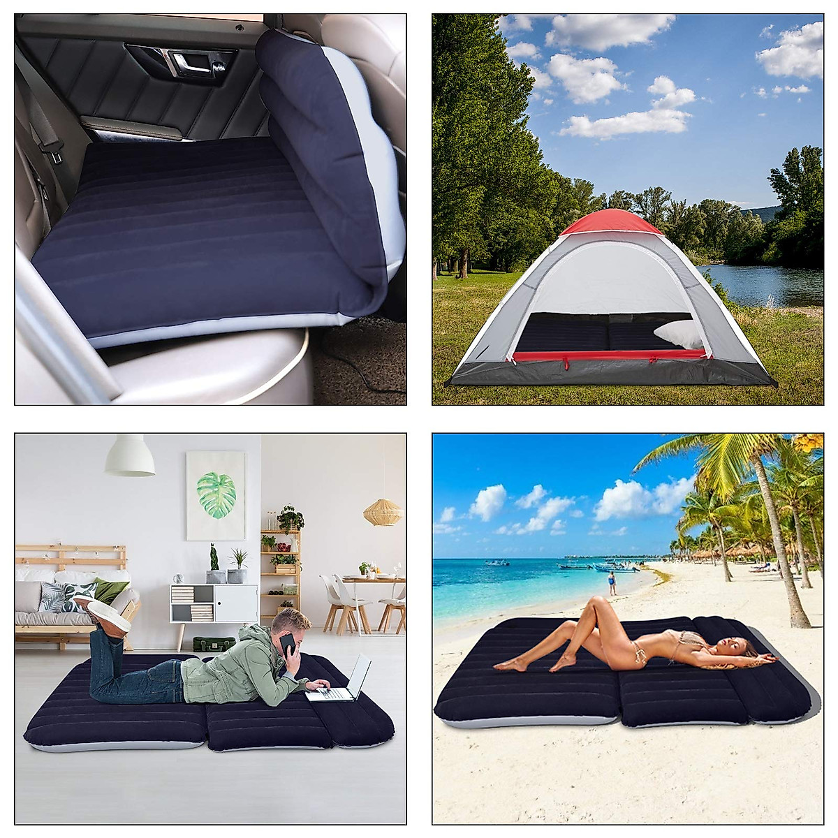 DTOWER SUV Air Mattress, Car Inflatable Mattress Thickened Car Air Bed Portable Camping Outdoor Mattress with Air Pump Home Air Mattress for Outdoor Camping Travel, Flocking Surface, Fast Inflation