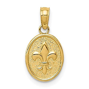 Diamond2Deal 14k Yellow Gold Polished Small Fleur De Lis in Oval Pendant