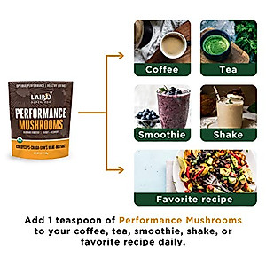 Laird Superfood Organic Performance Mushroom Blend with Chaga, Cordyceps, Lion's Mane and Maitake for Energy and Cognition, 3.17 oz. Bag, Pack of 1