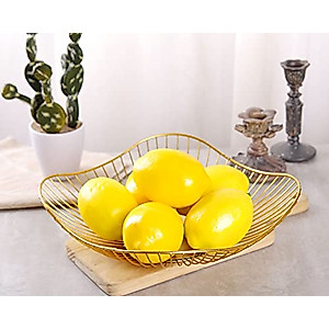 IBWell Short Curved-Edge Modern Creative Stylish Single Tier Dish,Metal Iron Wire Fruit Vegetables Bread Decorative Stand Serving Bowls Basket Holder (Gold)