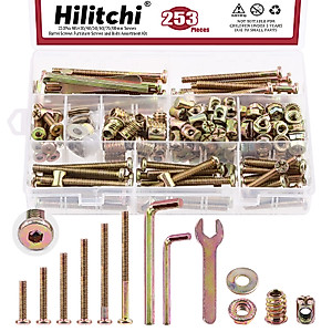 Hilitchi 253PCS M6(30-80mm) Zinc Plated Crib Screws Hardware Assortment Kit, Hex Drive Socket Cap Furniture Barrel Screws Bolt Nuts with A Hex Wrench for Furniture Beds Crib