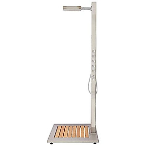 Signature Hardware 417701 Dalton Stainless Steel Thermostatic Outdoor Shower Panel with Shower Head, Hand Shower, Bodysprays and Bamboo Tray