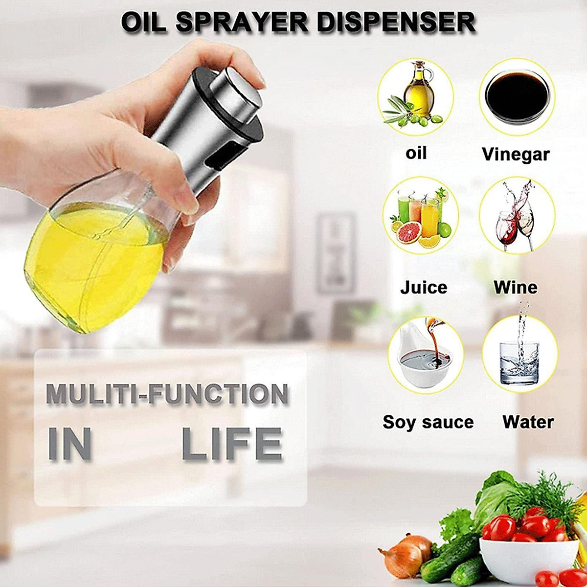 Oil Sprayer for Cooking, Portable Oil Spray Bottle,200ml Glass Olive Oil Sprayer Mister with Funnel for Baking, BBQ, Salad, Air Fryer, Roasting