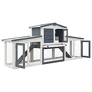 vidaXL Outdoor Rabbit Hutch Weather Resistant Heavy Duty Animal Cage Bunny Living Small Animal Shelter 80.3" Gray White Wood