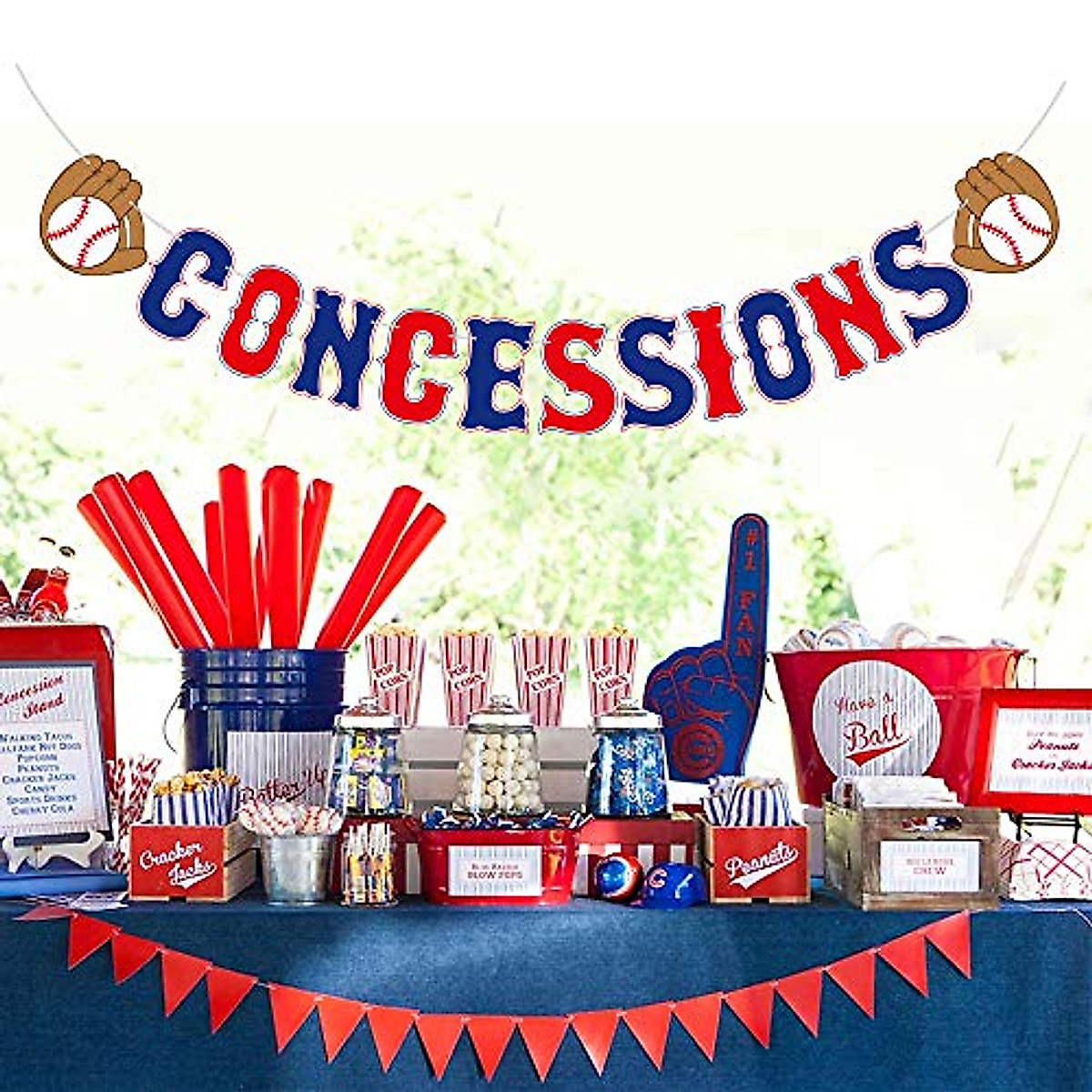 Kitticcino Baseball Theme Concessions Banner, Baseball Birthday Sports Party Supplies Decoration, Pre-strung party Decor