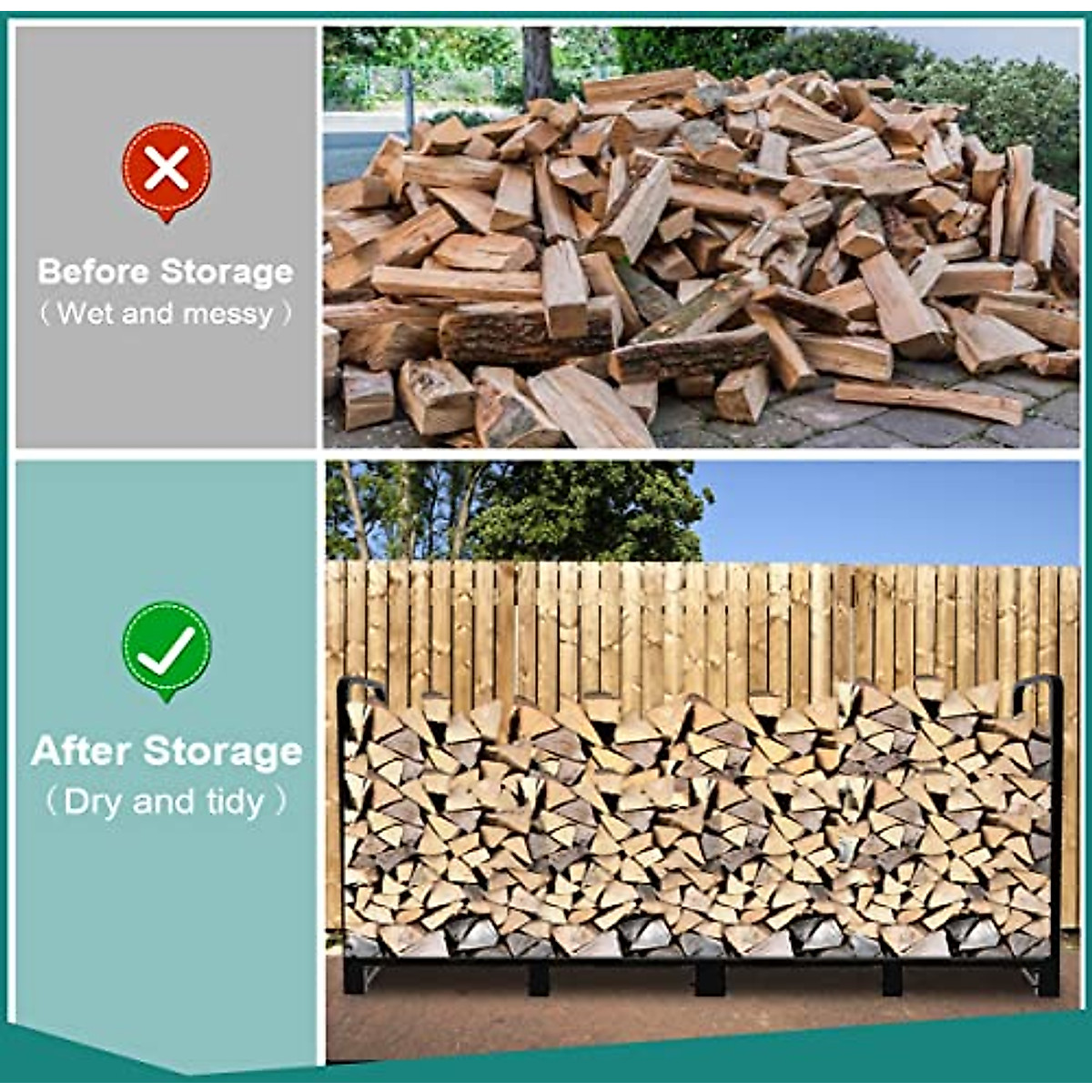 Fandature 8Ft Firewood Rack Adjustable Fireplace Wood Holder For Outdoor Indoor Storage Log-Heavy Duty Fire Log Lumber Stand Stacker, Black