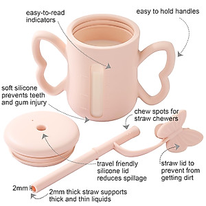 Dommy Butterfly Training Cup with Straw Lid For 6M+ Infants & Toddlers, Pink Sippy Cup/Smoothie Cup, 5oz