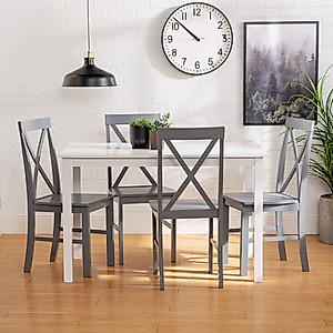 Walker Edison 4 Person Modern Farmhouse Wood Small Dining Table Dining Room Kitchen Table Set Dining 4 X Chairs Set, 48 Inch, White and Grey