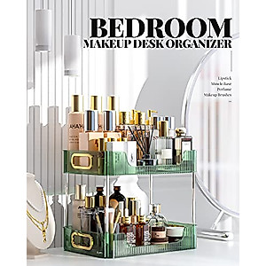 Lexvss Bathroom Organizer Countertop, Clear Makeup Desk Organzier for Dressing Table, Vanity Countertop, Bathroom Counter, 2-Tier Vanity Tray Shelf for Cosmetic, Lotions, Perfume and Toiletries