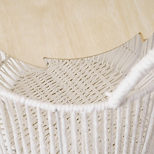 American Art Decor Boho White and Natural Paper Rope Woven Storage Baskets with Wooden Lids Set of 3, Round Decorative Organizer Bin for Laundry, Clothes, Blankets, Toys