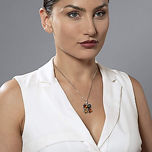 PEORA Genuine Baltic Amber Shamrock Lucky Clover Pendant Necklace for Women 925 Sterling Silver, Rich Cognac, Honey and Olive Green Colors, with 18 inch Chain