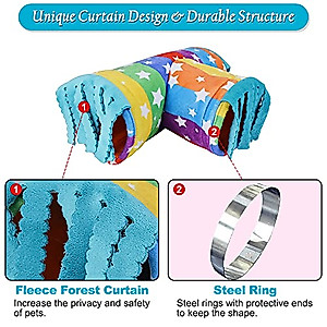 Guinea Pig Tunnel-HOMEYA Guinea Pig Hideout,Collapsible 3 Way Hamster Play Tubes with Fleece Forest Curtain,Small Animal Pet Toys and Cage Accessories for Rabbit Bunny Ferret Rat Hedgehog