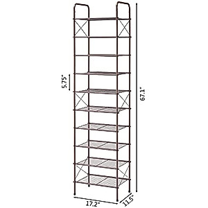 Tajsoon 10-Tier Shoe Rack Organizer, Narrow Shoe Rack for Closet Entryway, Metal Mesh Shoe Storage Shelf with X Shape Fixed Frame, Bronze