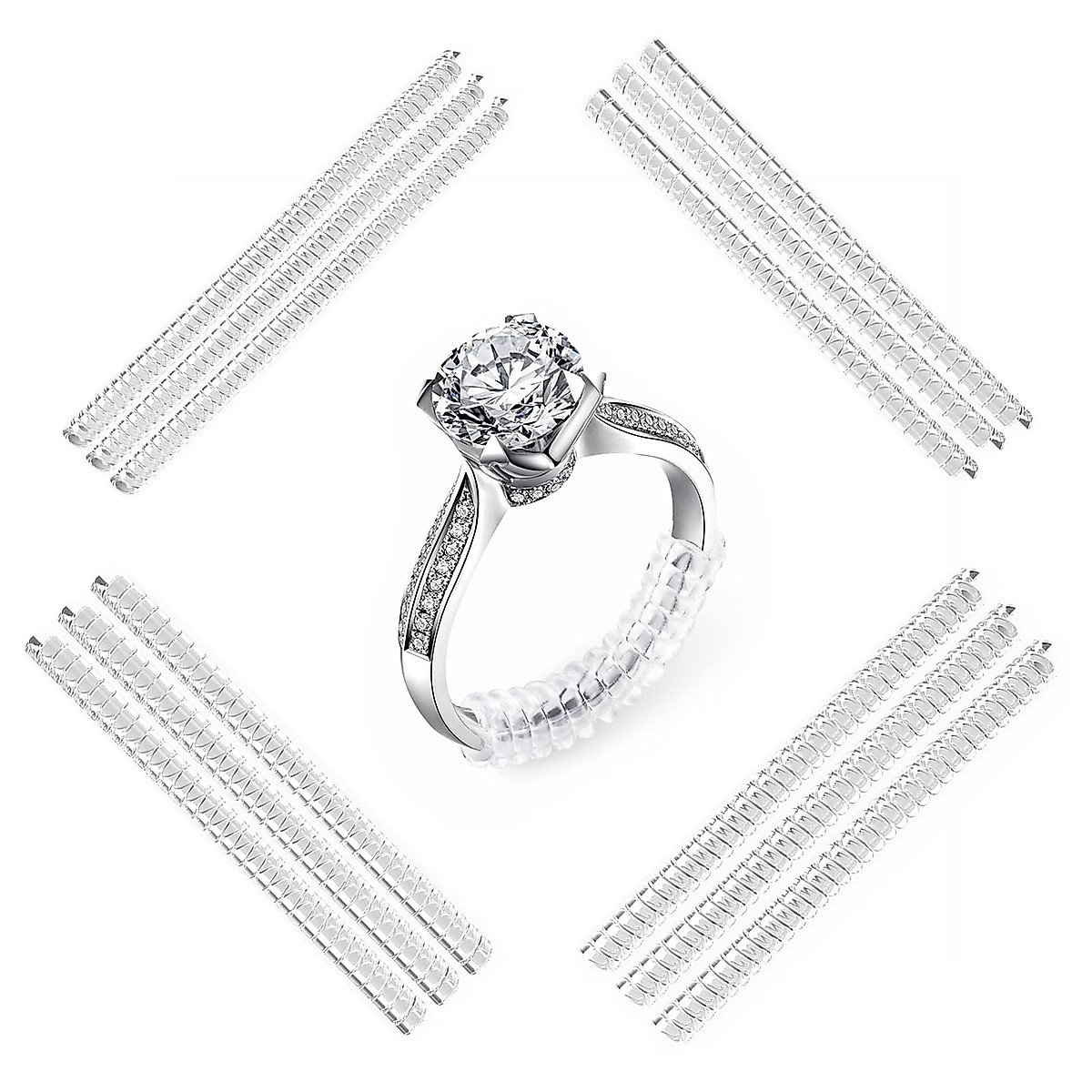 AdnesUSA Invisible Ring Size Adjuster - 12 Pack, 4 Sizes - for Loose Rings,Clear Invisible Ring Resizer Fit Any Ring Guard,Transparent Jewelry Sizer Spiral Silicone Tightener