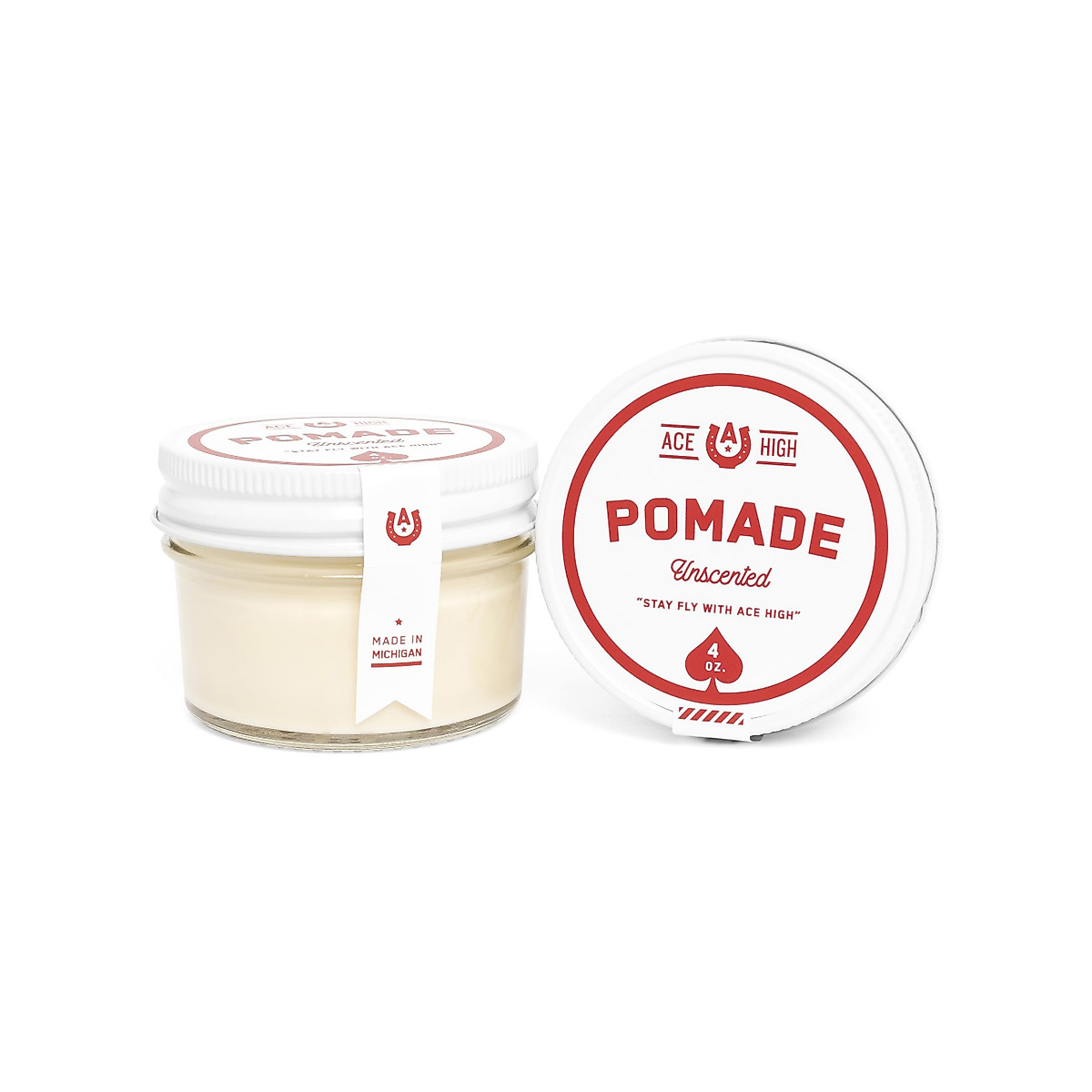 Ace High Unscented Pomade, Strong Hold, Natural Shine, Water Based, Hand Crafted, 4oz