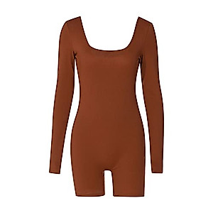 Ceboyel Womens Knitted Rompers Long Sleeve One Piece Outfits Scoop Neck Bodycon Short Jumpsuit Casual Trendy Clothes