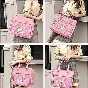 QLOVEA Lunch Bag Women - Insulated Wetproof Lunch Tote Bag - Personalized Gifts for Women, Large Lunch Box with Muti-Pockets and Adjustable Strap - Reusable Lunch Box Ideal for Work Picnics Letter M