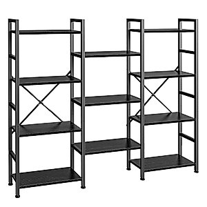 SUPERJARE Triple 4 Tier Bookshelf, Bookcase with 11 Open Display Shelves, Wide Book Shelf Book Case for Home & Office, Black