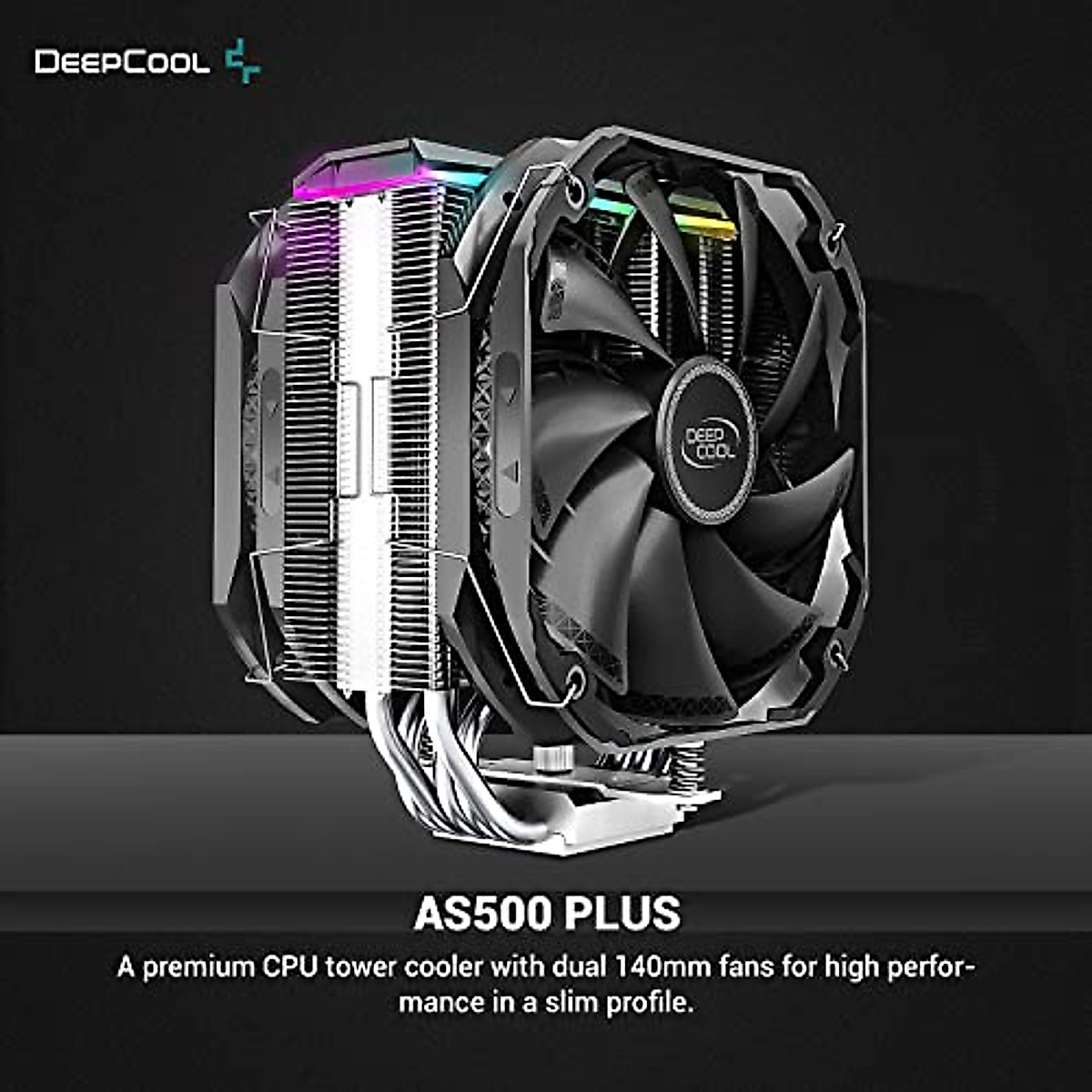 DeepCool AS500 CPU Air Cooler 5V-3Pin ARGB Sync 220w TDP 6mm x 5 Nickel Plated Copper Heat Pipes CPU Cooler with 140mm Fan PWM 1200RPM 70.81CFM for Intel LGA 1700/1200/1151/1150/1155 AMD AM5/AM4