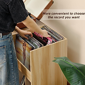 LELELINKY Large Record Player Stand, Turntable Stand with Storage, Vinyl Record Holder with Display Area, Record Player Table Holds Up to 300 Albums, Record Stand for Music room Living Room-Natural