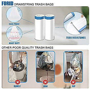 FORID Small Drawstring Garbage Bags - 6 Gallon Plastic Trash Bags Heavy Duty White Trash Can Liners 60 Count Unscented Bin Bags for Kitchen Bathroom Office Home Bedroom 22 Liter