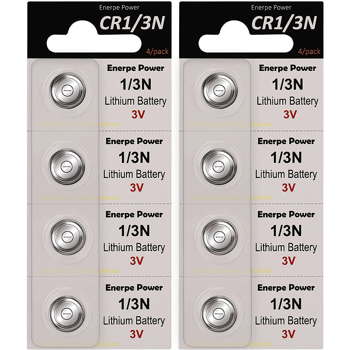 Enerpe 1/3N CR1/3N DL1/3N 3V Lithium Battery High Capacity for Laser Sights Pet Electronic Collars 8 pack