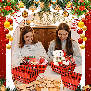 Tenceur 24 Pcs Christmas Baskets for Gifts 10 x 8 Inch Empty Basket with Handle Christmas Baskets for Gifts Wine Gift Basket Empty Red Sturdy DIY Bulk Gift Basket Kraft Market Tray Basket with Handles