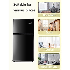 KRIB BLING 3.5 Cu.Ft Compact Refrigerator with Freezer, Retro Fridge, Mini Fridge with Two Door Design, 7 Level Adjustable Thermostat for Dorm, Office, Bedroom, Apartment, Black