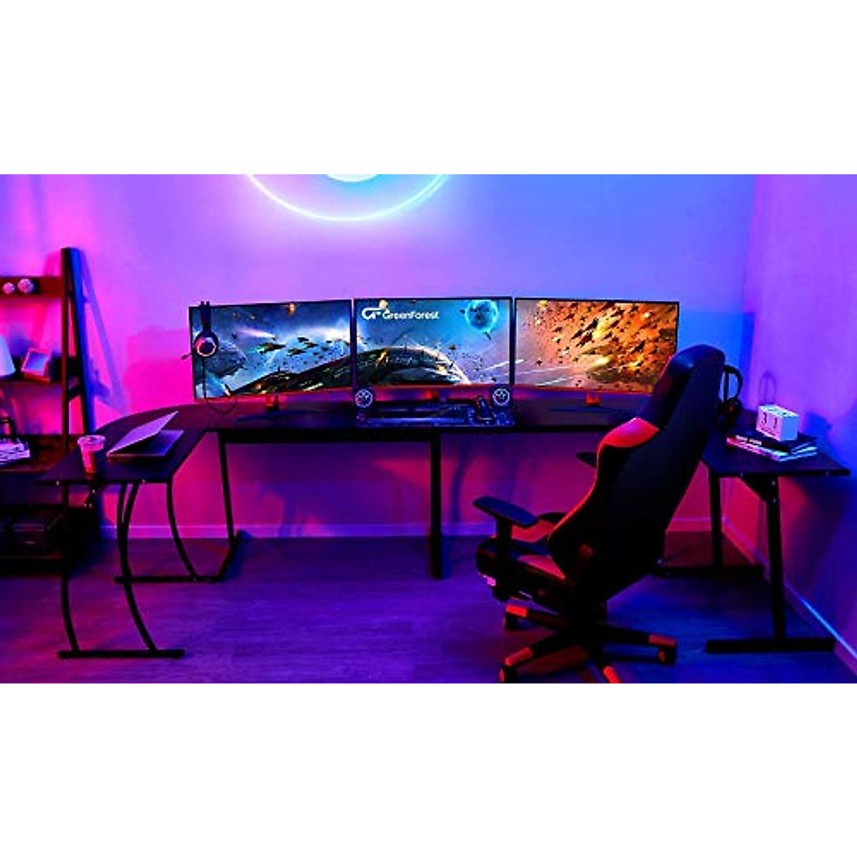 GreenForest L Shaped Gaming Desk 58.1 inch Home Corner Office Desk Writing Studying Computer Table PC Workstation for Home Office Bedroom, Black