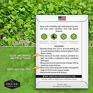 Survival Garden Seeds Broccoli Microgreens for Sprouting and Growing - Seed to Sprout Green Leafy Micro Vegetable Plants Indoors - Grow Your Own Mini Windowsill Garden - Non-GMO Heirloom Variety