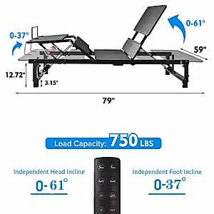 Motorized Upholstered Adjustable Bed Base with Wireless Remote, Head and Foot Incline, Memory Pre-Sets, Anti-Snore, Zero Gravity, Adjustable Leg Heights Bed Frame,Ergonomic Positioning (Queen)