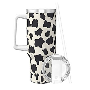 HULIBIN cow print04 Print Double Deck Stainless Steel Travel Coffee Cup With Lid 40 Oz Ice Bully Cup