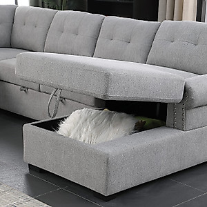 Sleeper Sofa with Pull Out Couch 6 Seater Modular Sectional Sleeper Sofa Bed with Storage Chaise, Fabric Sofa Sleeper Couch with Pullout Bed