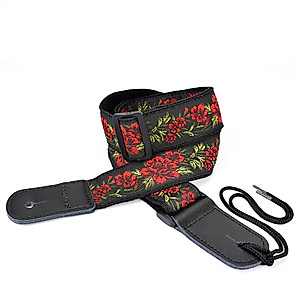 CLOUDMUSIC Tenor Concert Soprano Baritone Ukulele Strap Coloful Hawaii Floral Jacquard For Adult Size And Kids(Red Roses)