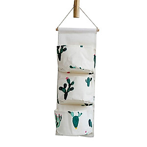 Cactus Pineapple Hanging Storage Bag Cotton Linen Wall Door Closet Wall Storage Organiser with 3 Pockets